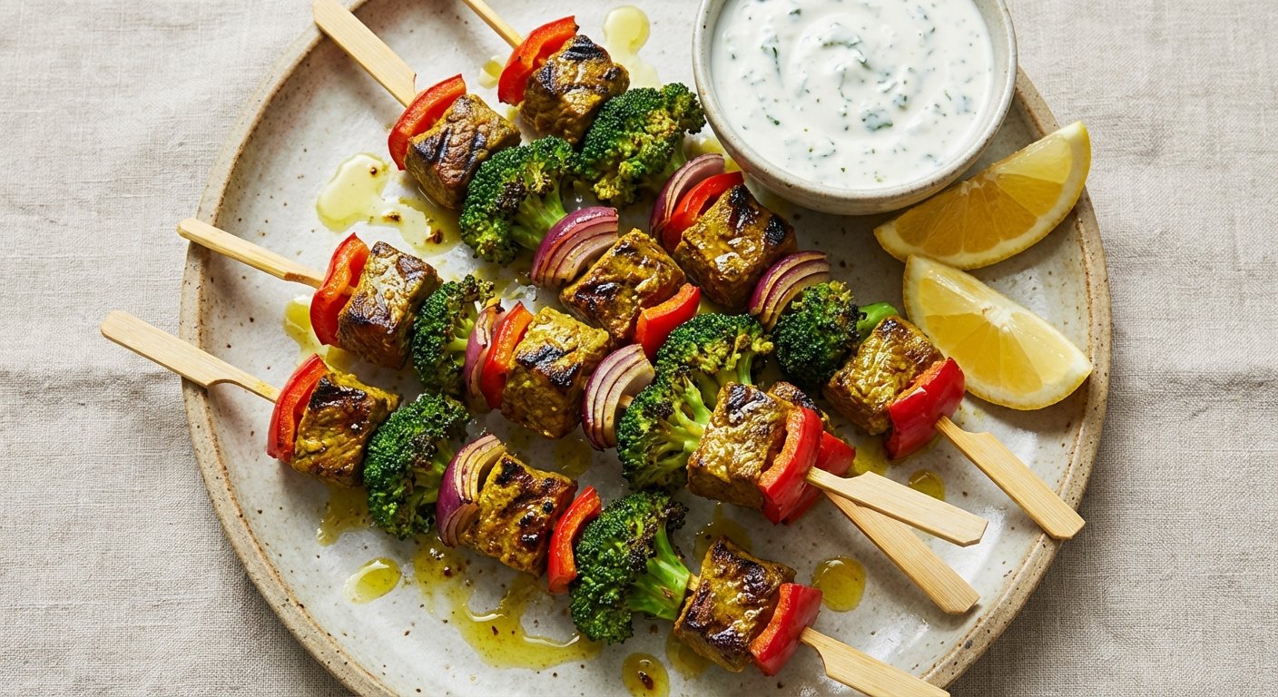 Brochetas de Ternera con Brócoli y Cúrcuma | En mi cocina