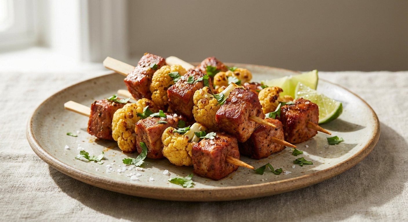 Mini Pinchos de Cerdo Mexicano con Coliflor Asada | En mi cocina