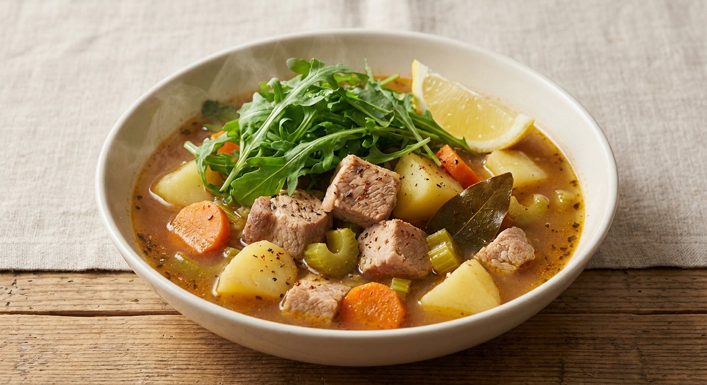 Sopa de Cerdo con Especias y Rúcula | En mi cocina