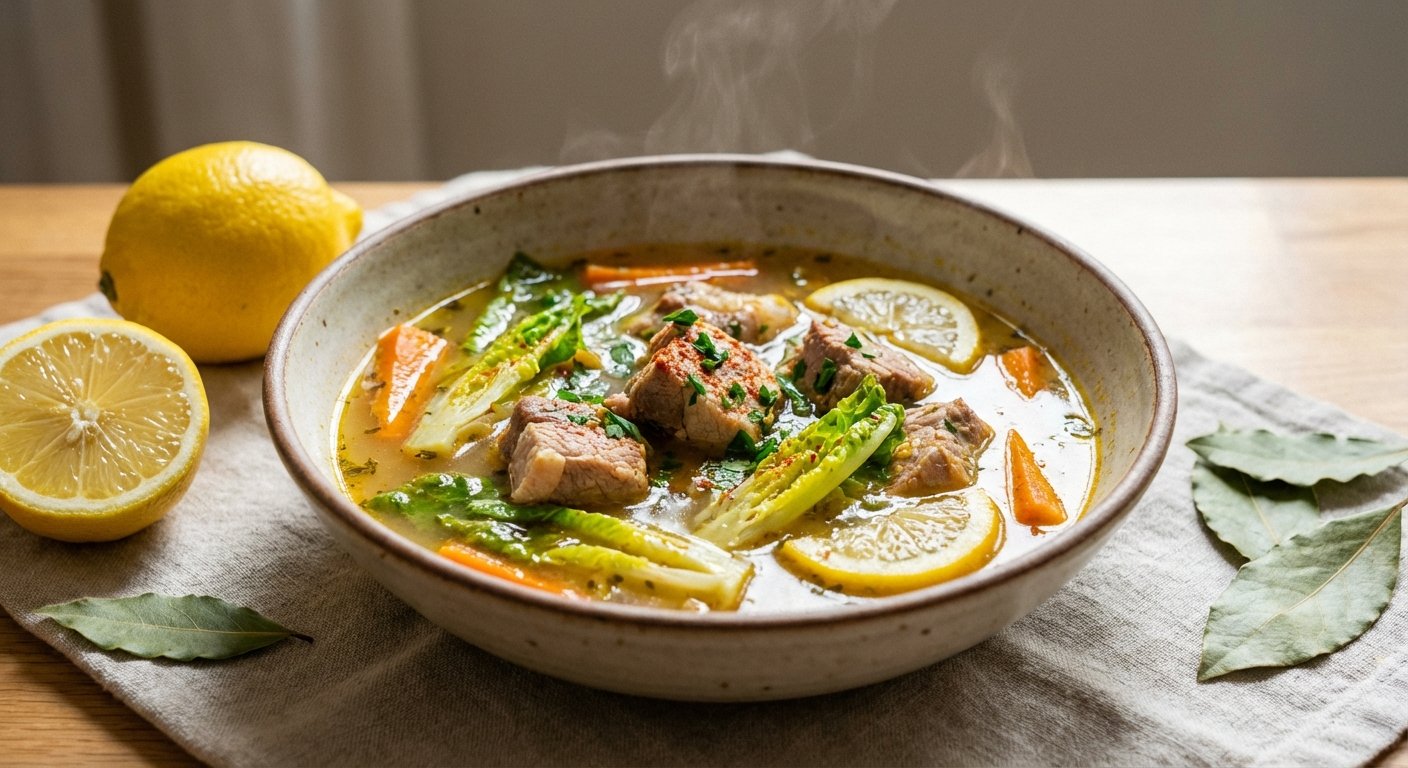 Sopa de Cerdo con Lechuga Romana y Limón | En mi cocina