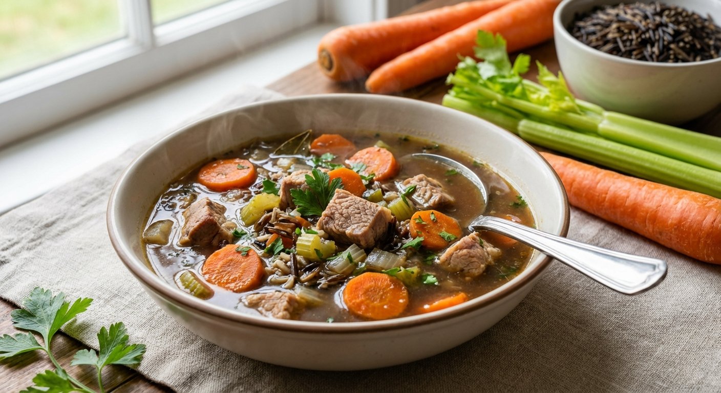 Sopa de Cerdo con Zanahoria y Arroz Salvaje | En mi cocina